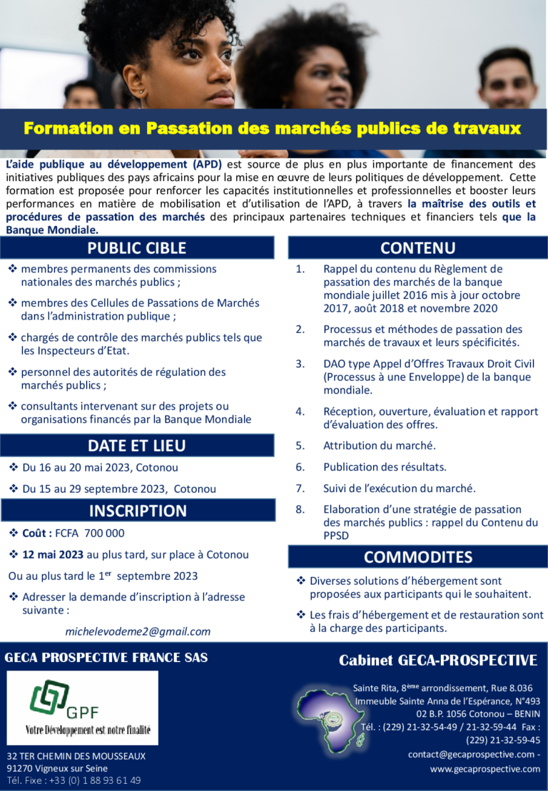 Formation en Passation des Marchés Publics de travaux - GECA PROSPECTIVE